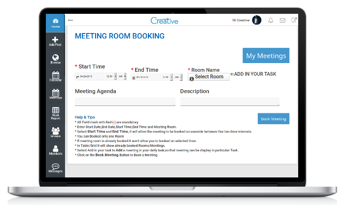 Intranet Solutions - Meeting Room Booking System | Creative Social Intranet